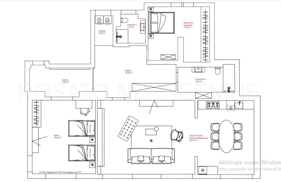 Novouređen stan 153 m2, Kneza Mislava, Donji Grad (iznajmljivanje)
