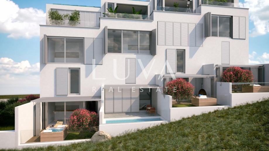 Pag, Šimuni, kuća u nizu 155,36m2 NKP, novogradnja na prodaju (prodaja)