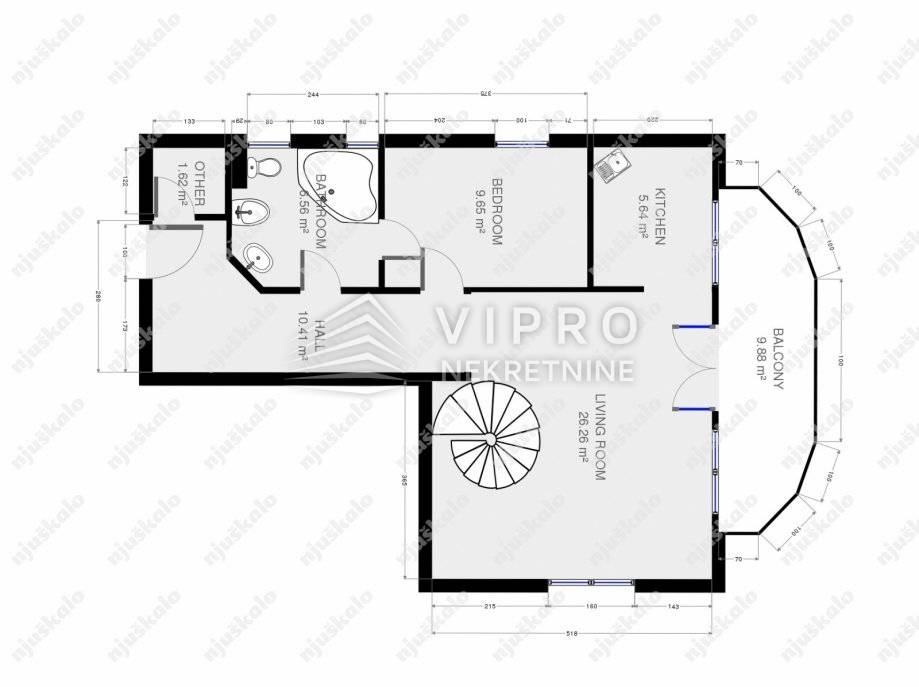 Pantovčak, ul. Vale Vouka, penthouse 82m2 s balkonom i PM (prodaja)
