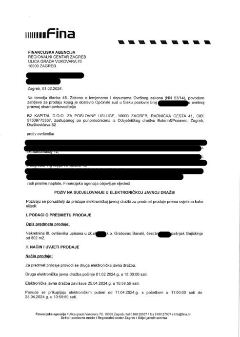 Poljoprivredno zemljište, Grabovac Banski, 802 m2, DRAŽBA