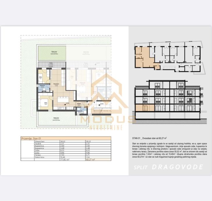 SPLIT, DRAGOVODE- Dvosoban stan s vrtom - NOVOGRADNJA (prodaja)