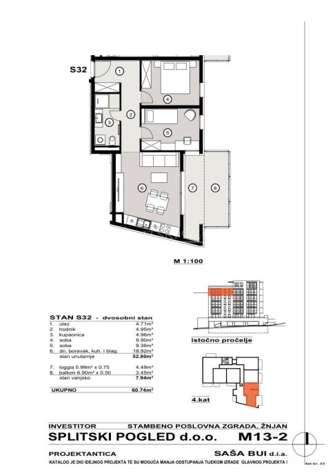 Split, Žnjan-novogradnja dvosoban stan pogled na more! (prodaja)