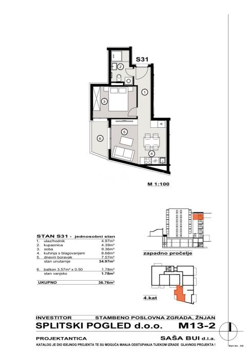 Split, Žnjan-novogradnja jednosoban pogled na more (prodaja)