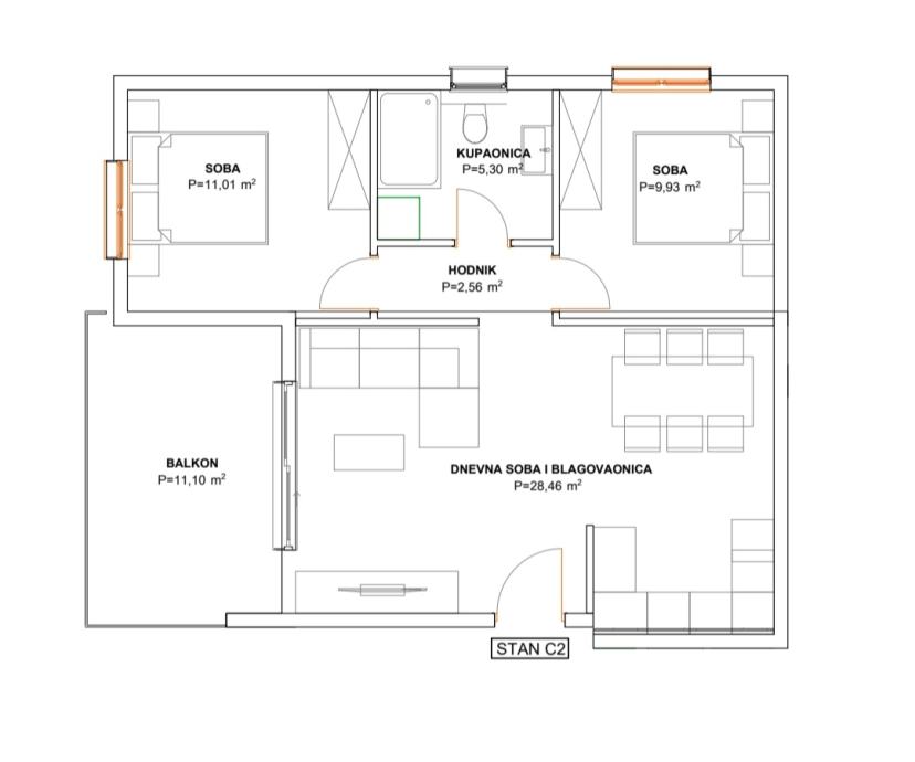 ***Stan 68 m2, novogradnja*** (prodaja)