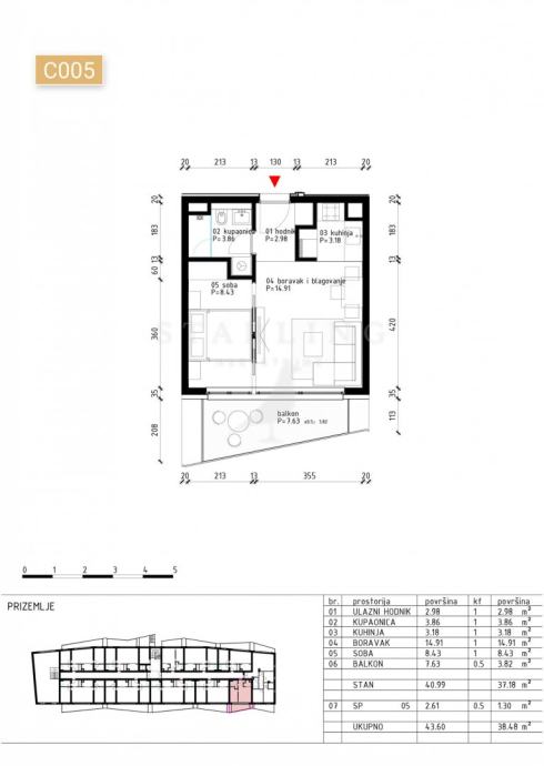 ZGRADA C, STAN C005, NOVOGRADNJA, PRODAJA, POREČ, 38,48 m2, 2S (prodaja)