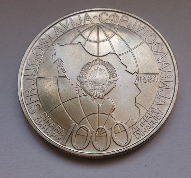 1000 dinara Tito srebrnjak