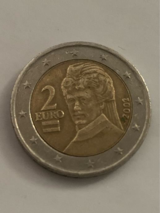 2 EURA JAKO RIJETKA KOVANICA OD 2 EURA AUSTRIJA Berthe von Suttne 2002