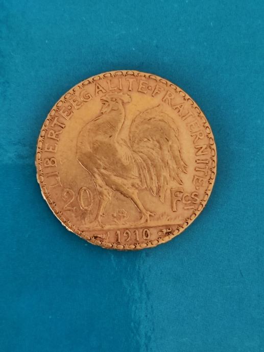 20 Franaka - Francuski zlatnik MARIANNE iz 1910.