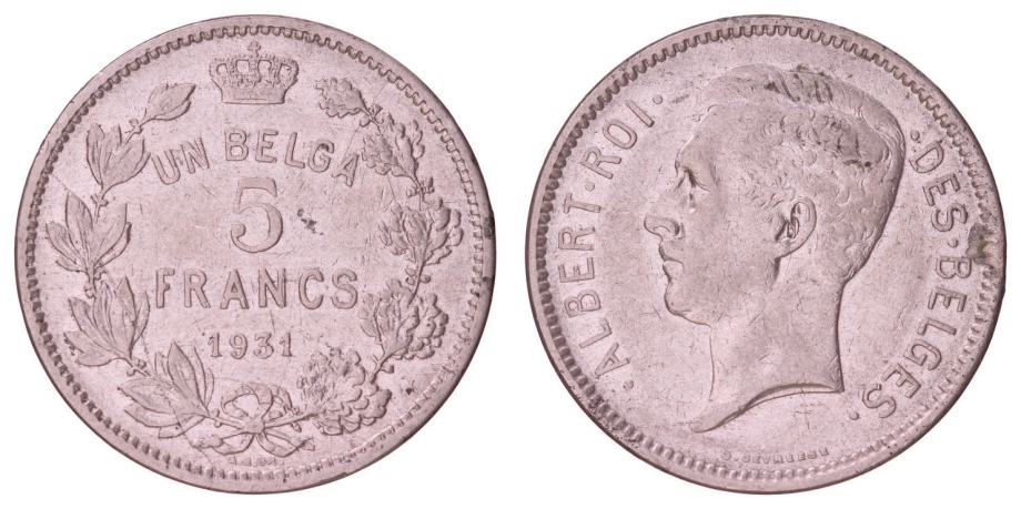 BELGIUM 5 francs 1931 / French text / VF (Ref.br. K-100.219)
