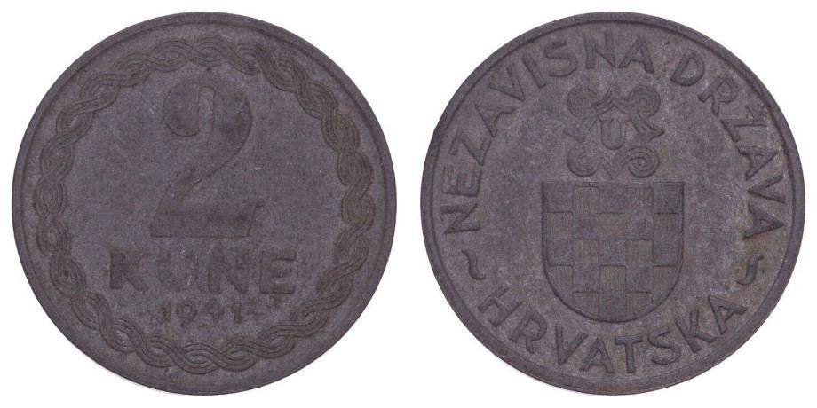 CROATIA 2 kune 1941 / WWII Ustasa issue / VF (Ref.br. K-000.479)