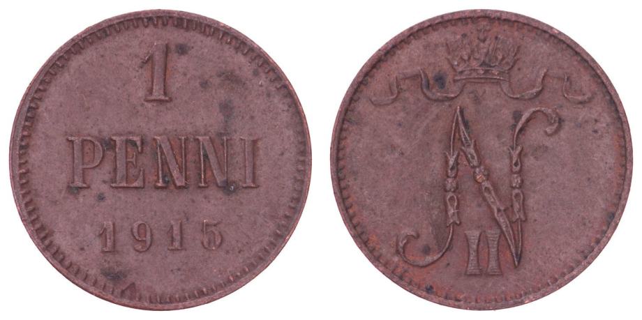 FINLAND 1 penni 1915 XF (Ref.br. K-100.111)
