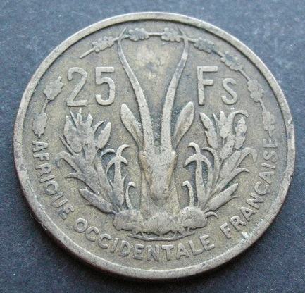 FRENCH WEST AFRICA 25 FRANCS 1956
