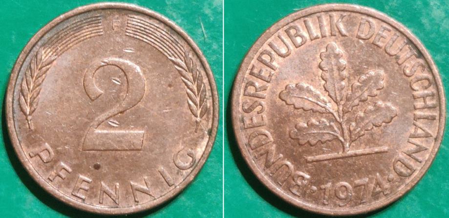 Germany 2 pfennig, 1974 F - Stuttgart / 0,30 EURO