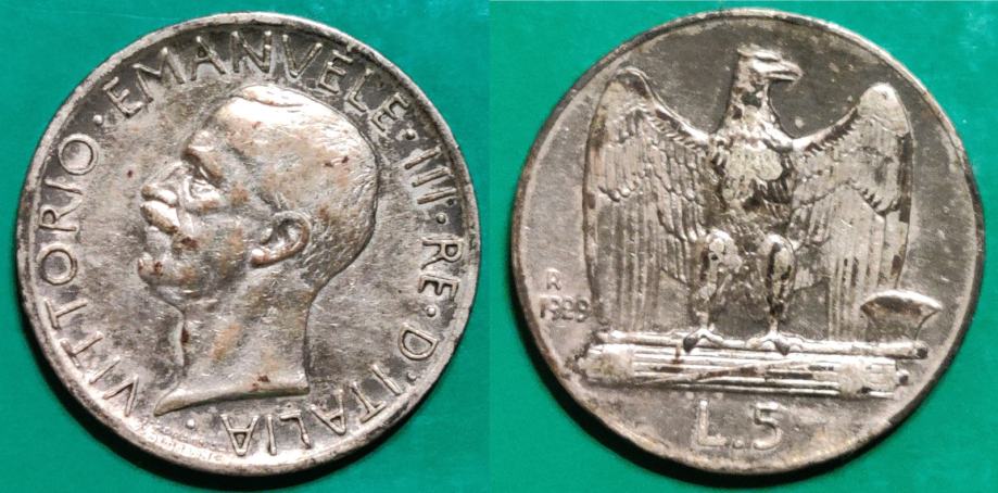 Italy 5 lire, 1929 srebrnjak