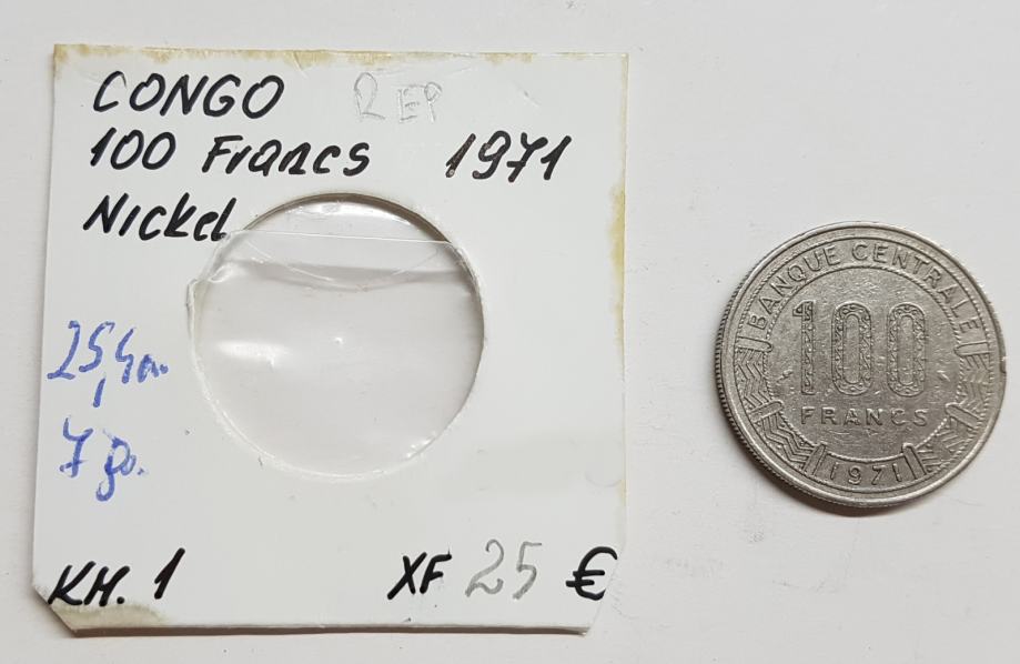 KONGO, 100 FRANCS, 1971.