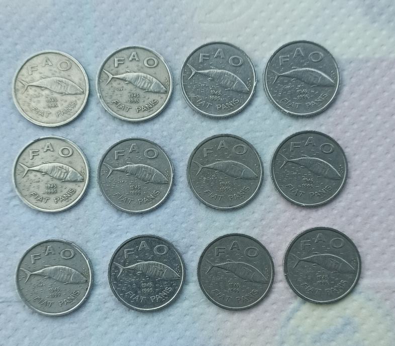 Kovanice kuna 10,20,50 lp, 1,2,5 kn, jubilarne, greške