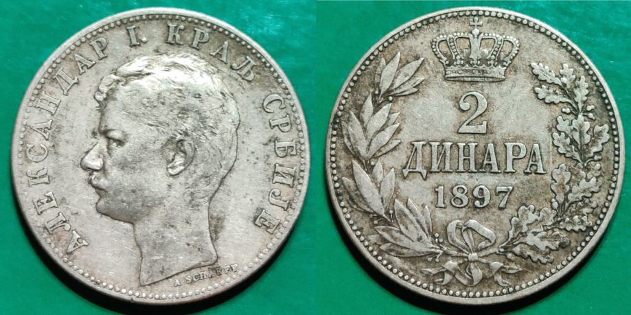 Serbia 2 dinara, 1897 SREBRNJAK