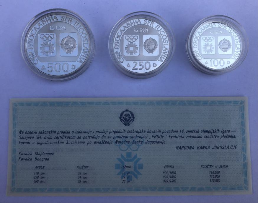 SET SREBRNJAKA ZIMSKE OLIMPIJSKE IGRE SARAJEVO 1984.
