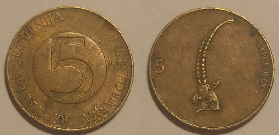 Slovenia 5 tolarjev, 1993 **/ 0,50 EURO