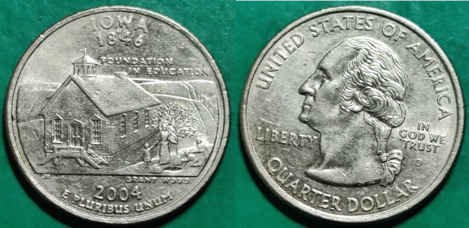 USA ¼ dollar, 2004 Iowa State Quarter D - Denver