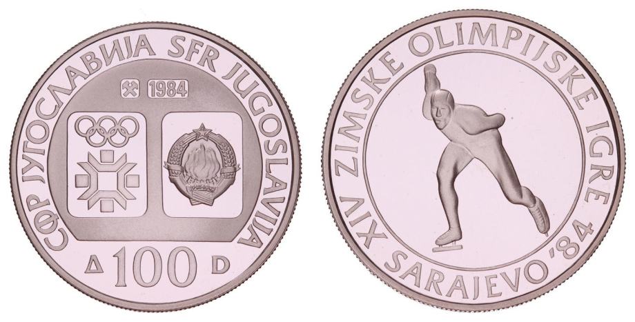 YUGOSLAVIA 100 dinara 1984 / Sarajevo Olympic Games / Silver / Proof