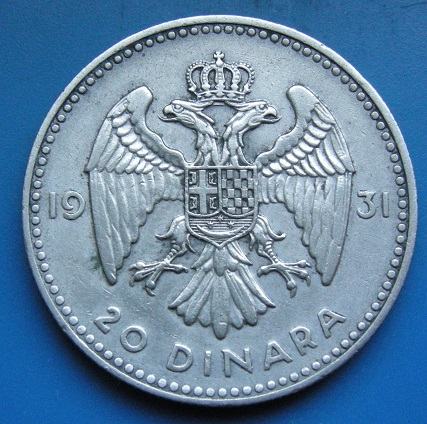 YUGOSLAVIA 20 DINARA 1931 Silver