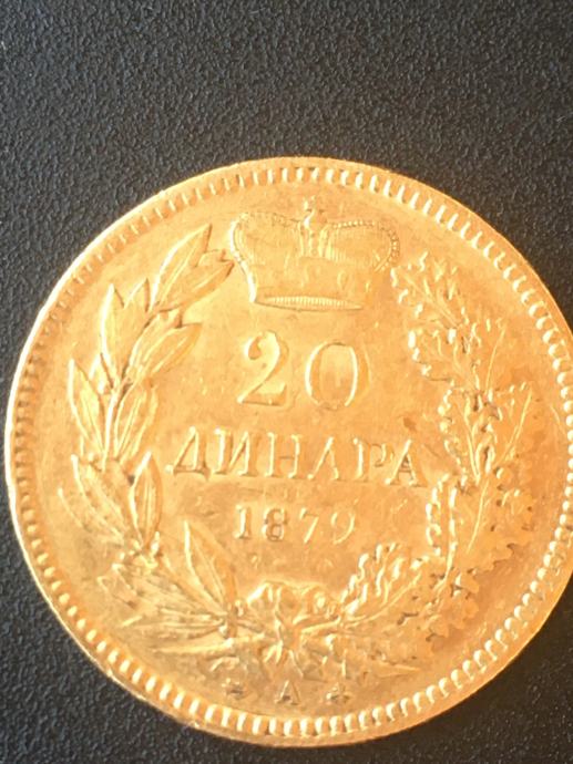 Zlatnik Miloš Obrenović 20 dinara 1879