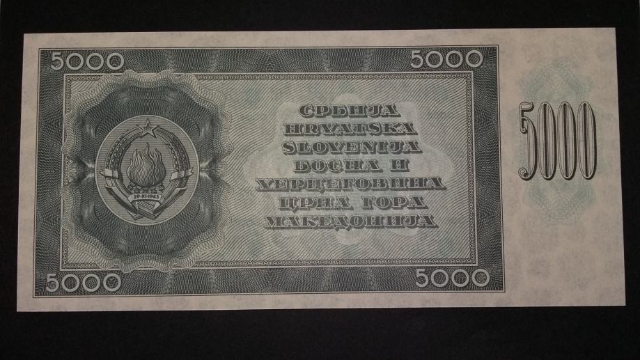 5000 DINARA 1950 UNC, samo zadnja strana