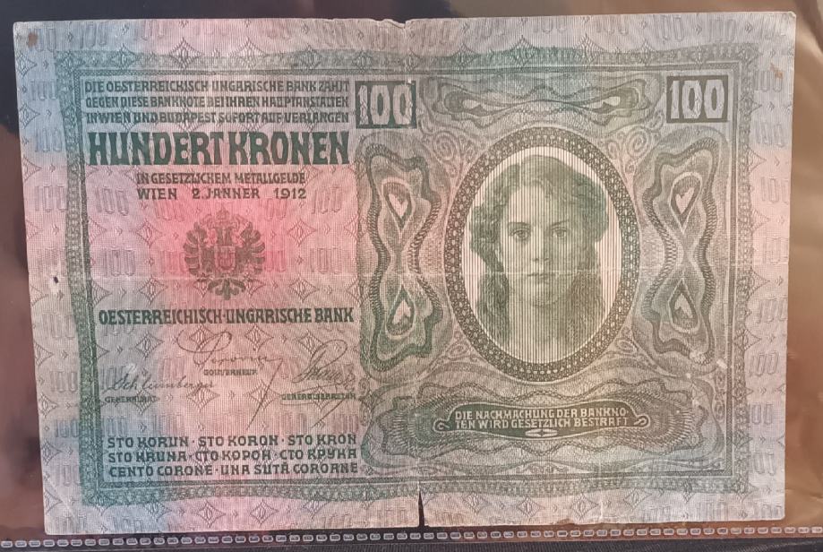 AUSTRO-UGARSKA 100 KORONA/KRONEN 1912 SERIJSKI BROJ 1111 RIJETKO! (11)