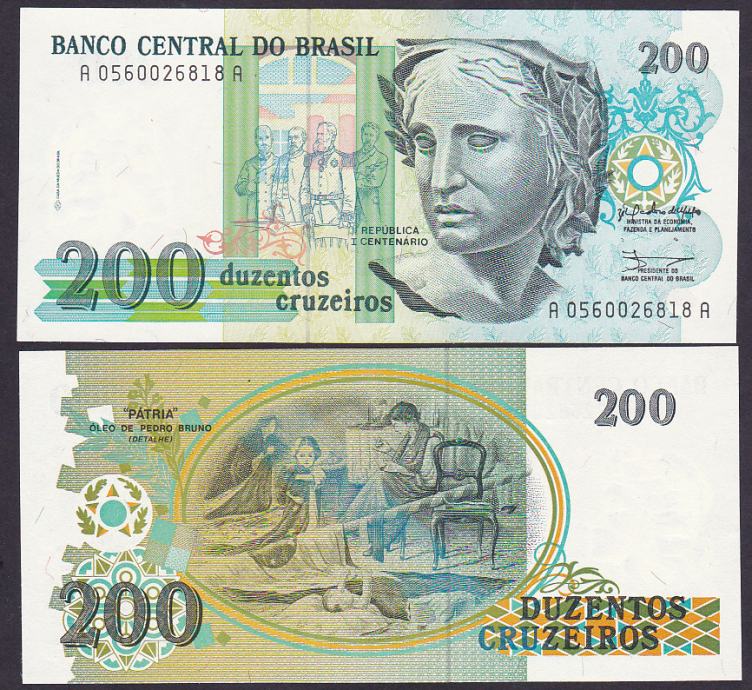 BRASIL - BRAZIL - 200 CRUZEIROS - ND 1990 - UNC