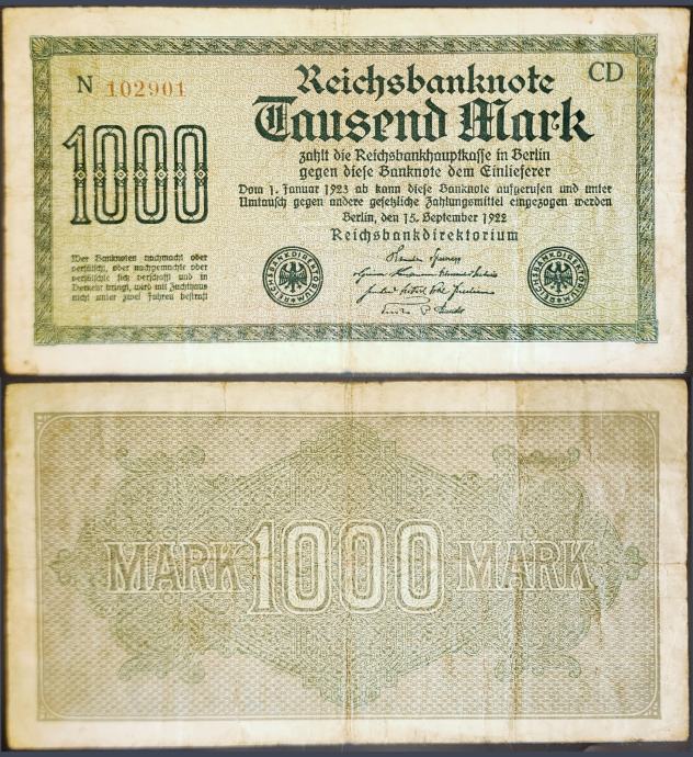 GERMANY / NJEMAČKA (1922) 1000 Mark - Vodoznak: Labirint