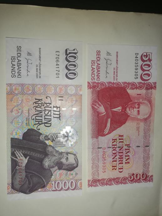 Island lot (2) xf 500, 1.000 kr (2001.)