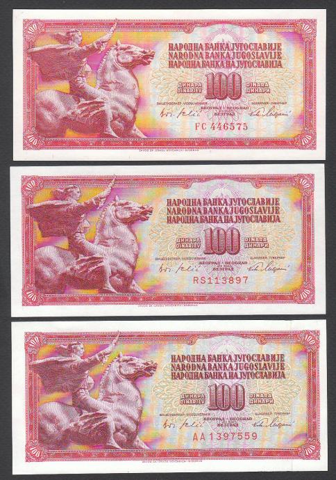 JUGOSLAVIJA, 100 DINARA 1965, TRI VARIJANTE