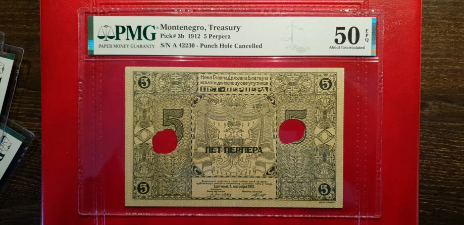 MONTENEGRO 5 PERPERA 1912 PMG 50 EPQ