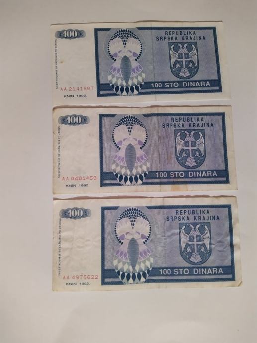 Novčanica od sto dinara, Republika Srpska Krajina
