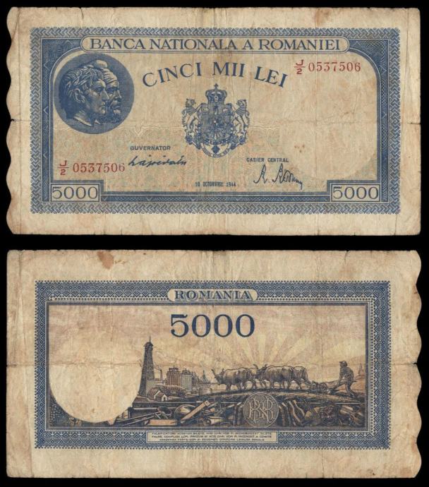ROMANIA 5000 lei 1945 VF- (Ref.br. N-100.029)