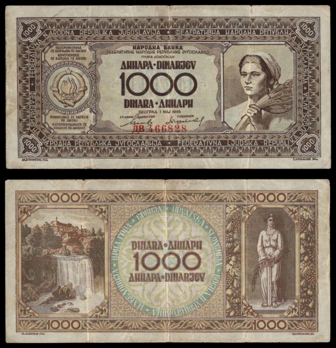 YUGOSLAVIA 1000 dinara 1946 VF-