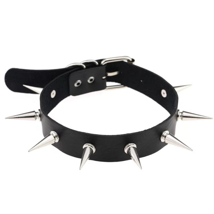 Crni long spike choker