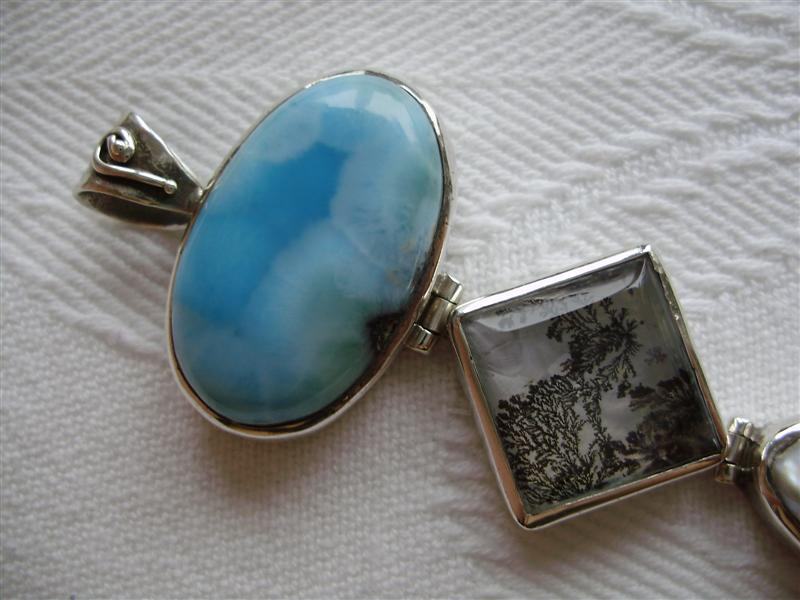 ogrlica LARIMAR , AHAT , PLAVI TOPAZ srebro 925