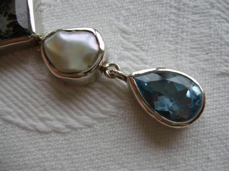 ogrlica LARIMAR , AHAT , PLAVI TOPAZ srebro 925