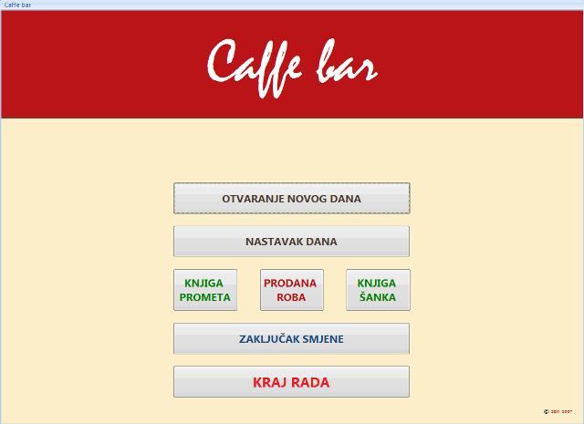 Program/kasa za caffe bar