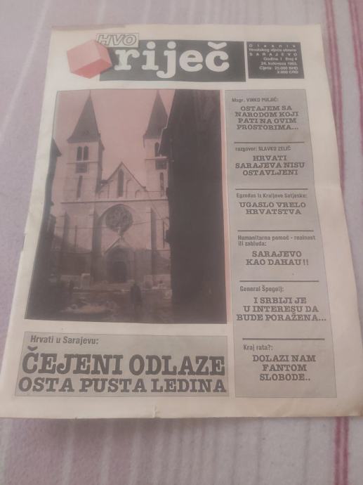 HVO RIJEC NOVINE RATNO IZDANJE BROJ 4 KOLOVOZ 1993 GODINE RIJETKO