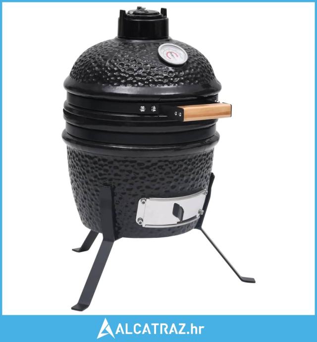 2-u-1 roštilj s pušnicom Kamado keramički 56 cm crni - NOVO