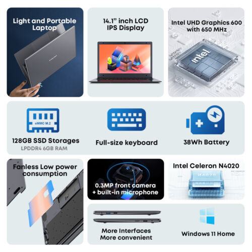 CHUWI 14.1 Laptop Computer PC Windows 11 Home PC 2.8GHz 6GB 128GB HD