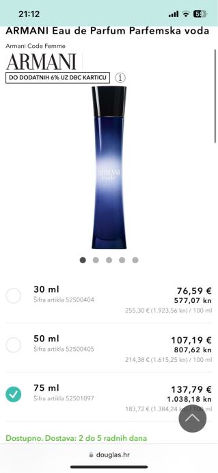 Armani Code parfemska voda 75ml