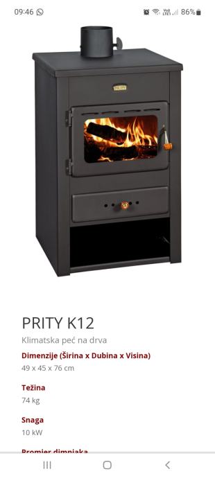 Peć na drva Prity K12 - nova