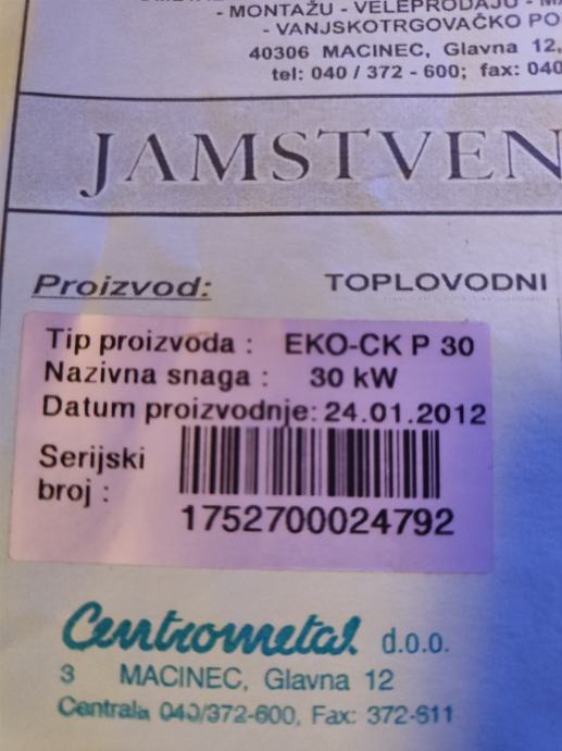 prodaje se peć za centralno na drva centrometal eko-ck p 30