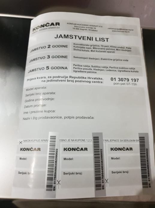 Končar perilica posuđa (2,5 god garancije)