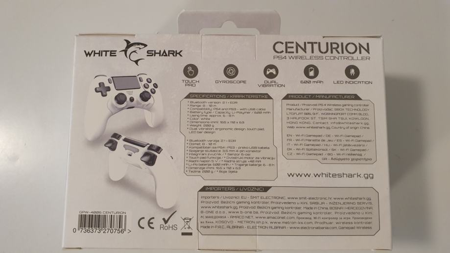 Gamepad White Shark Centurion, PS4, PS3, USB - NOVO!