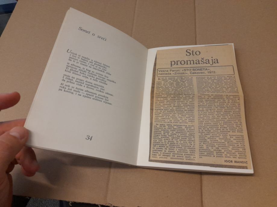 Vesna Parun-Sto soneta (1972.)+kritika od Igora Mandića iz 1972. god.